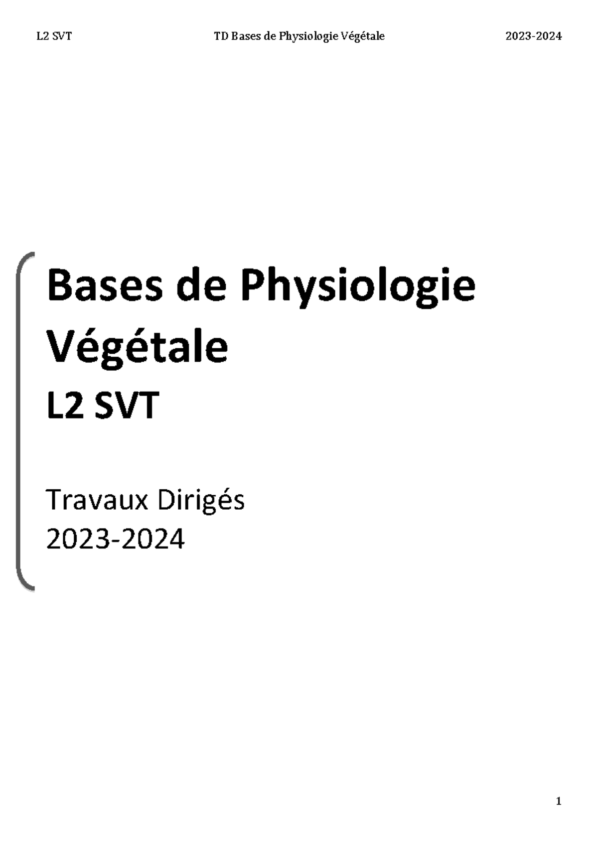 2023-2024 L2-SVT Bases de physiologie végétale Fascicule TD - Bases de Physiologie VÈgÈtale L2 ...