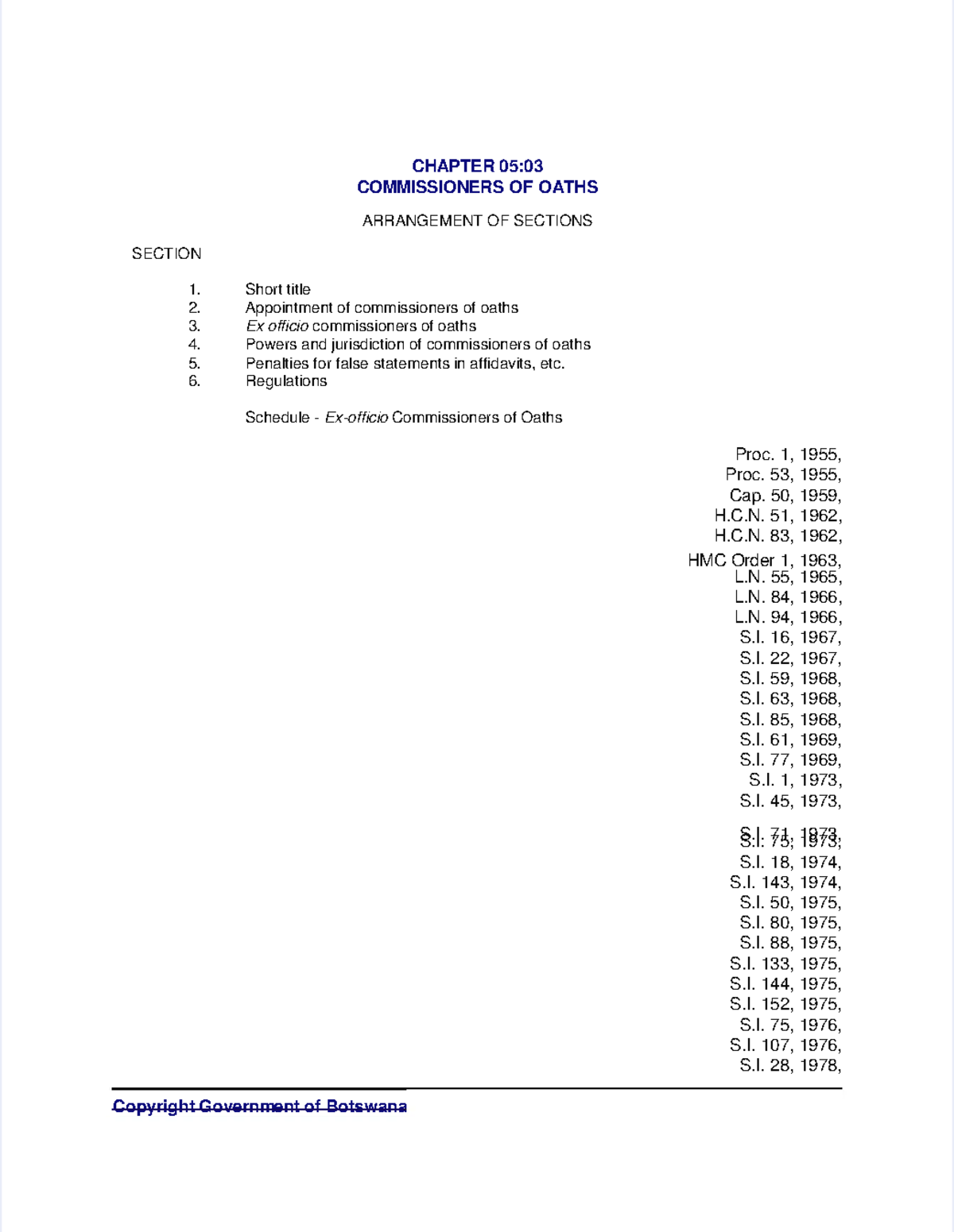 Comissioners of oaths act Botswana Cap05.03 - CHAPTER 05:03CHAPTER 05: COMMISSIONERS OF - Studocu