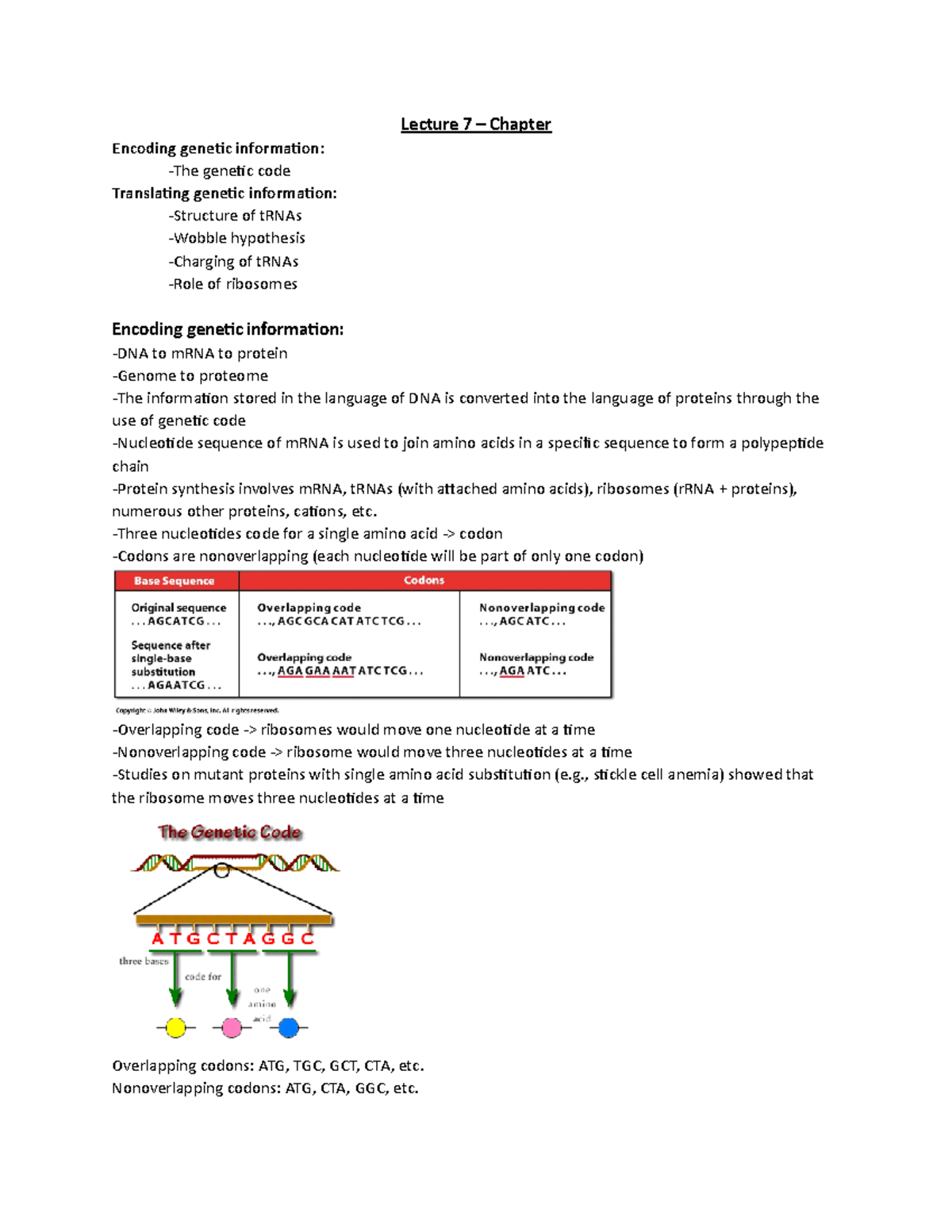 Lecture 7 - BIOB11 - Lecture 7 – Chapter Encoding genetic information ...