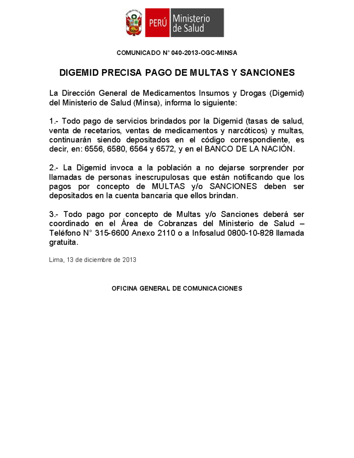 CO 040 13 Digemid - ficha tecnica - COMUNICADO N° 040-2013-OGC-MINSA ...