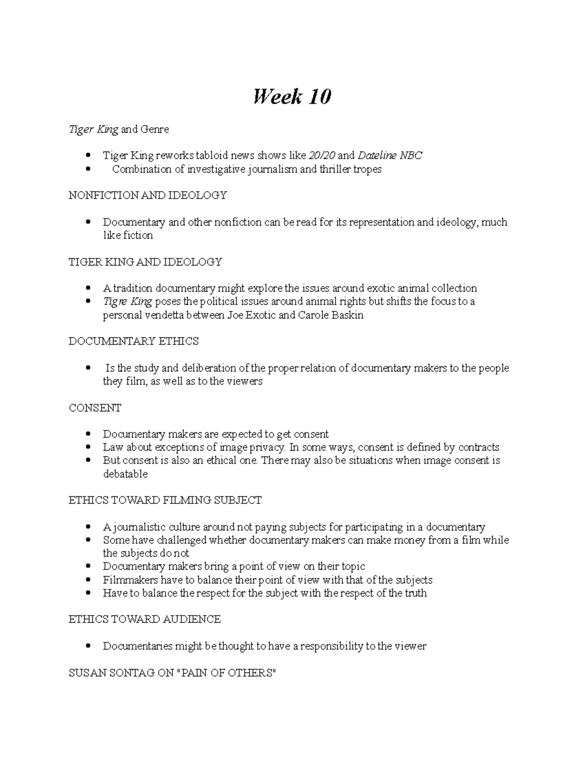 Week 10 Notes - Week 10 Tiger King and Genre Tiger King reworks tabloid ...