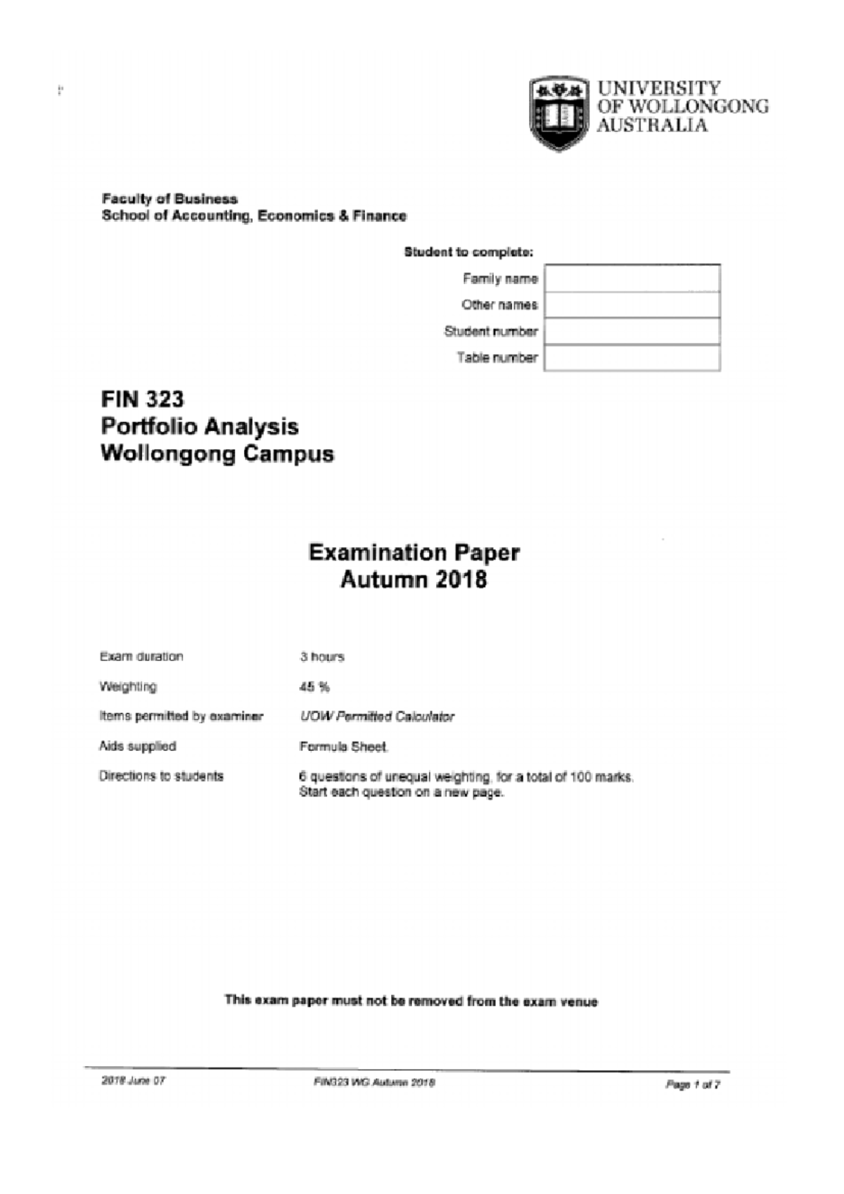 Autumn 2018 Final Exam - FIN 323 - Studocu