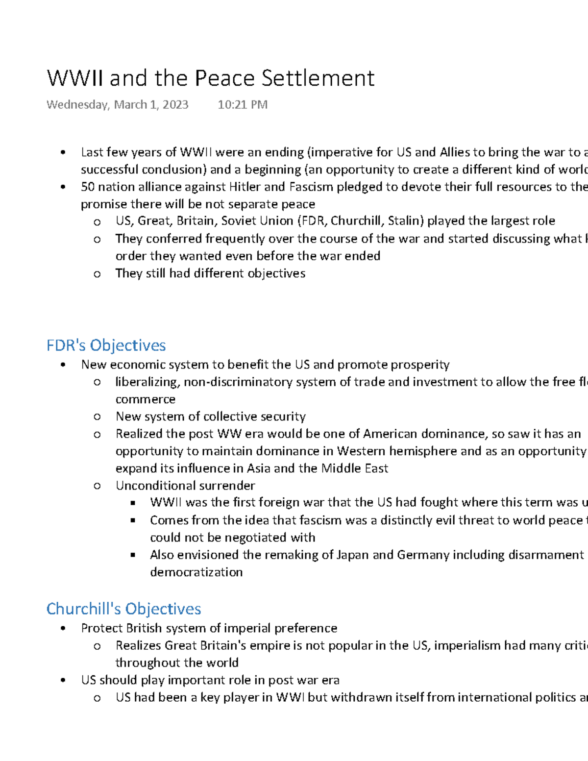 WWII and the Peace Settlement - Last few years of WWII were an ending ...