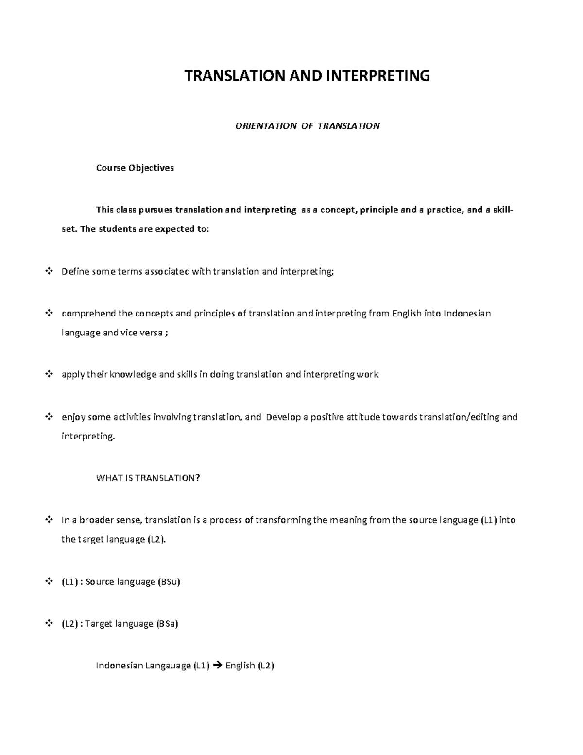 1. orientation of Translation AND Interpreting - TRANSLATION AND ...