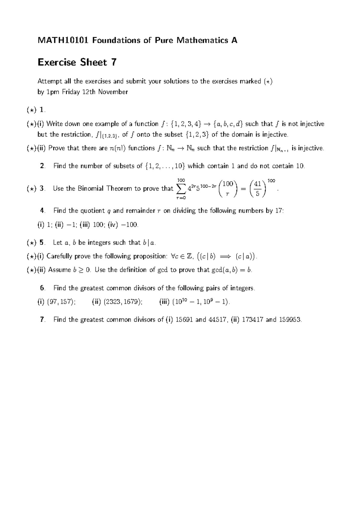 Ex 7 - sfsffs - MATH10101 Foundations of Pure Mathematics A Exercise ...