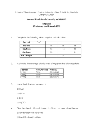 Chem 110 - First semester notes - WESTVILLE SEM 1 2023 Module timetable ...
