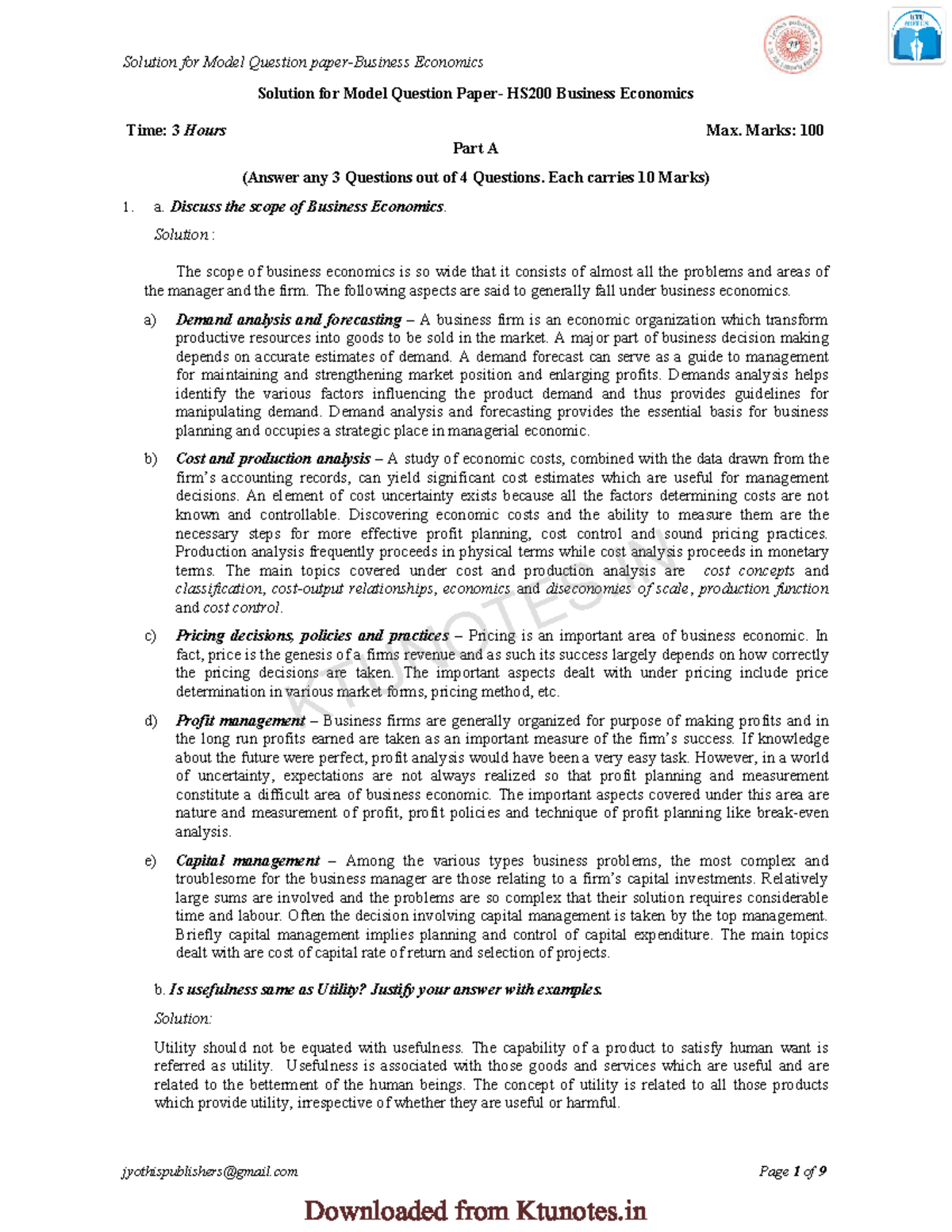 MCOM Business Economics Question Bank - Solution for Model Question ...