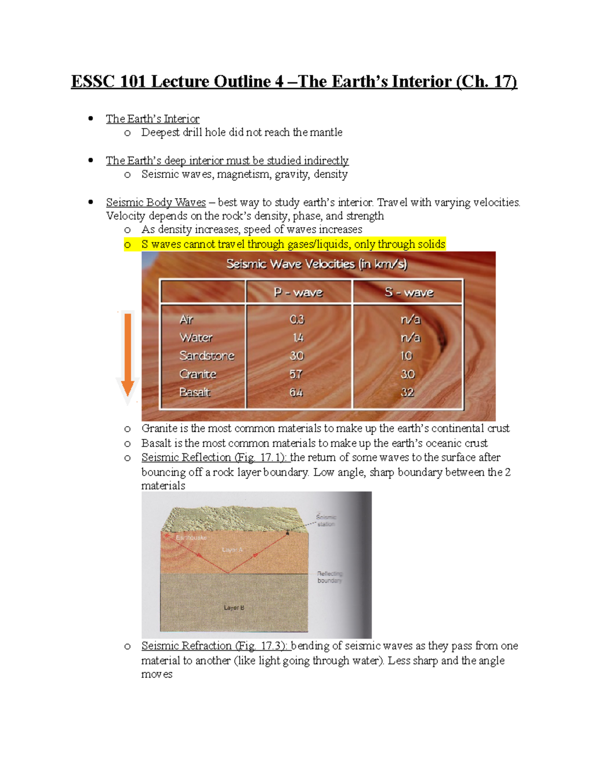 Outline 4 The Earths Interior - ESSC 101 Lecture Outline 4 –The Earth’s ...