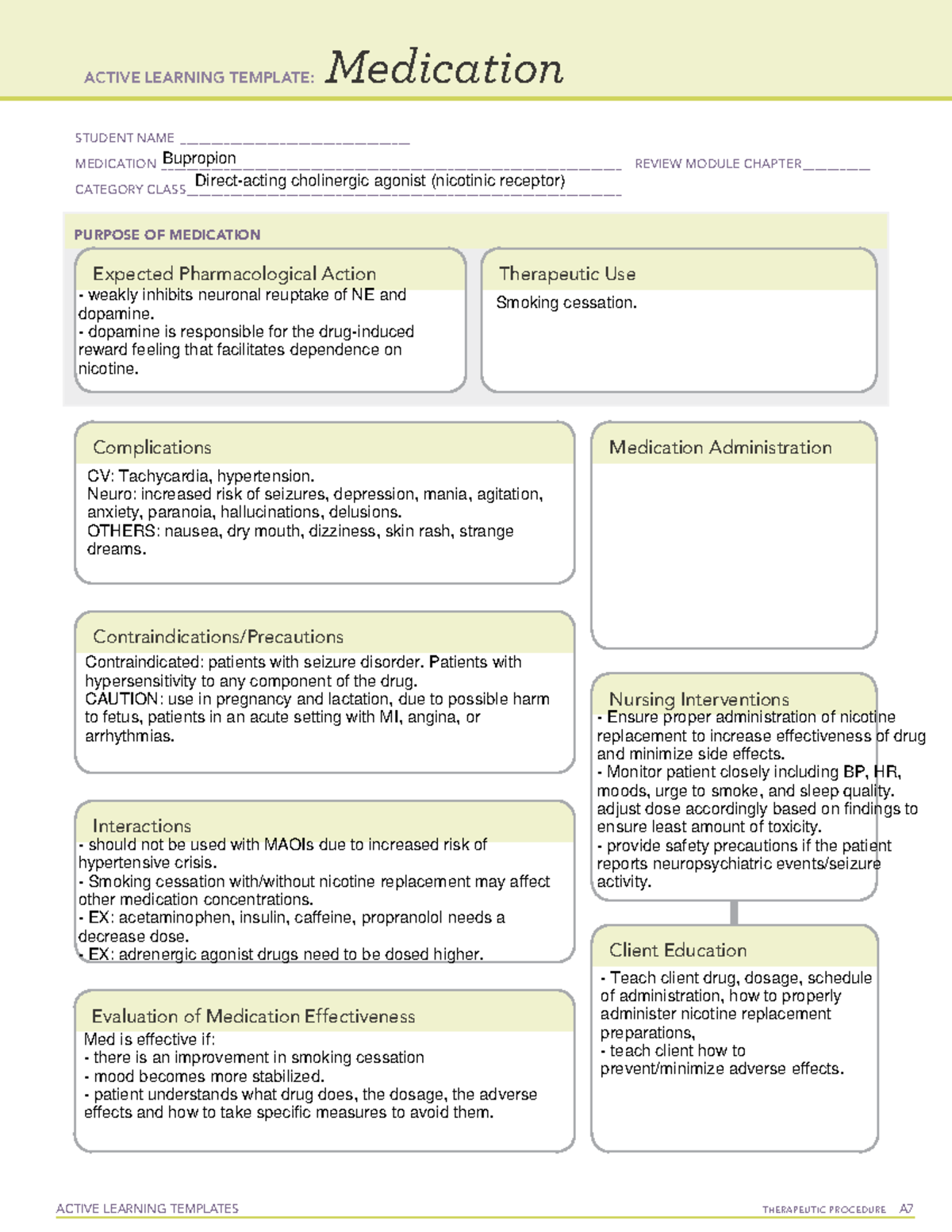 Bupropion cholinergic ch 32 - ACTIVE LEARNING TEMPLATES TherapeuTic ...