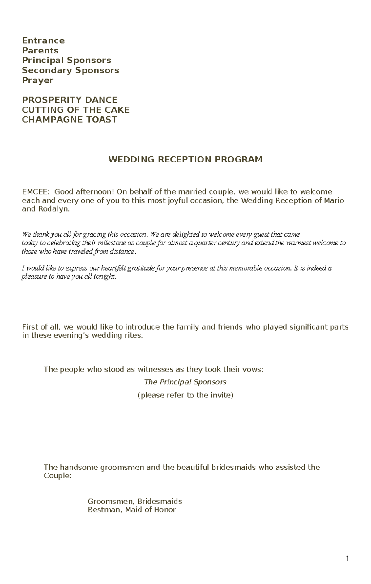 425629026 Program Script Golden Wedding Buenaventura - Entrance Parents ...