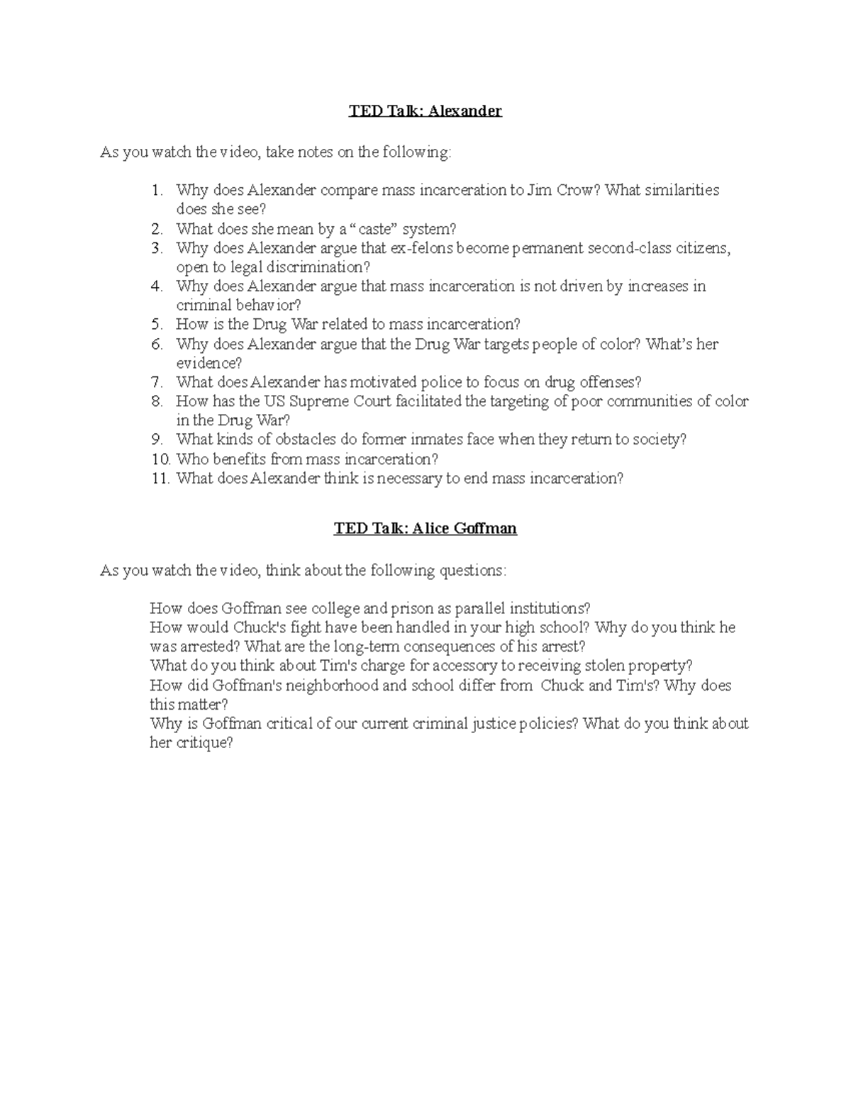 Unit 4 Ted Talk Questions - TED Talk: Alexander As you watch the video ...