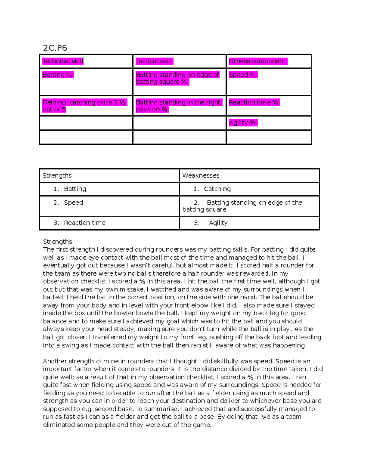 2C.P6 btec sport - 2C Technical skill Tactical skill Fitness component ...
