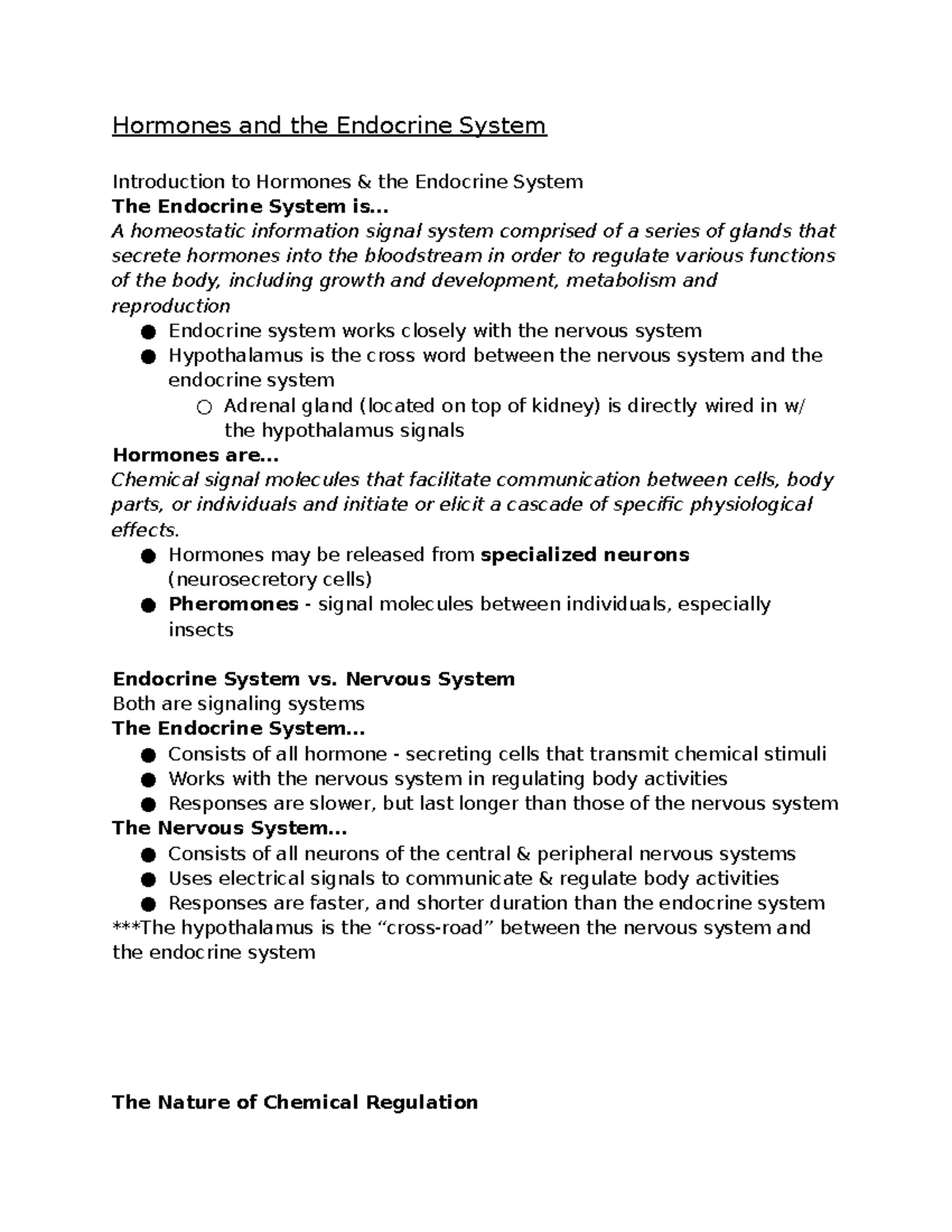 Ch. 26 Biology 1040 - Hormones and the Endocrine System Introduction to ...
