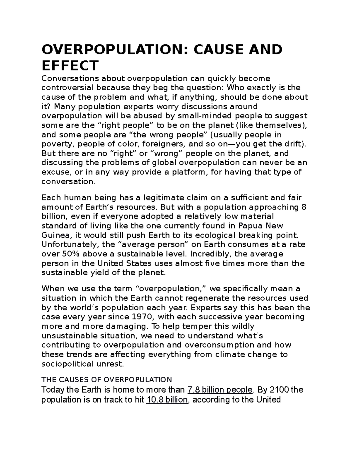 Overpopulation - Population - OVERPOPULATION: CAUSE AND EFFECT ...