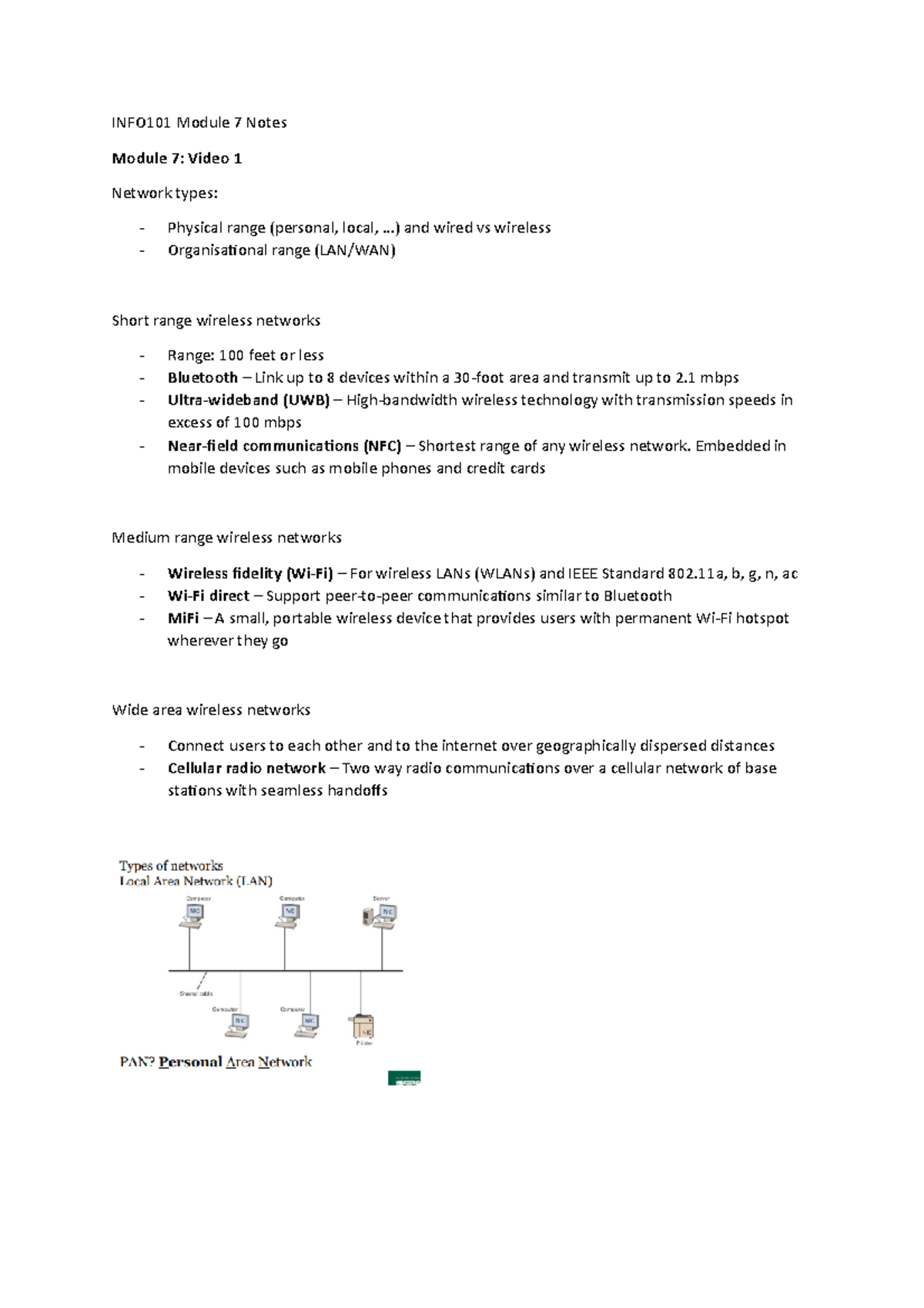 INFO101 TEST Notes - INFO101 Module 7 Notes Module 7: Video 1 Network ...