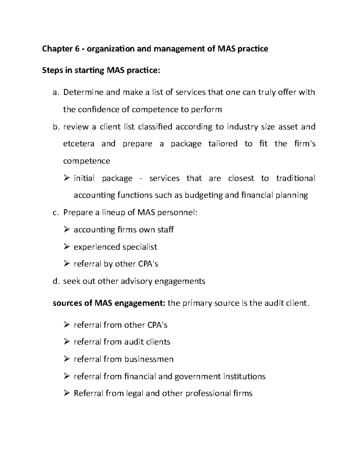 Chapter 6 pt 2 - Management Advisory Services - Chapter 6 ...