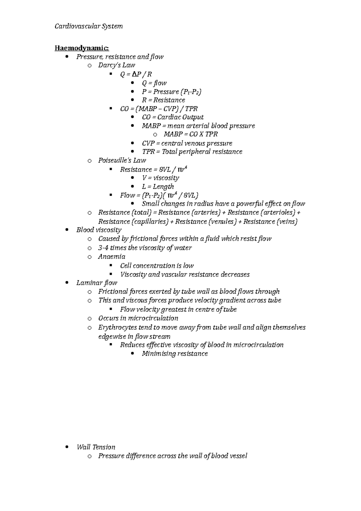 Haemodynamics Lecture Notes - Cardiovascular System Haemodynamic ...