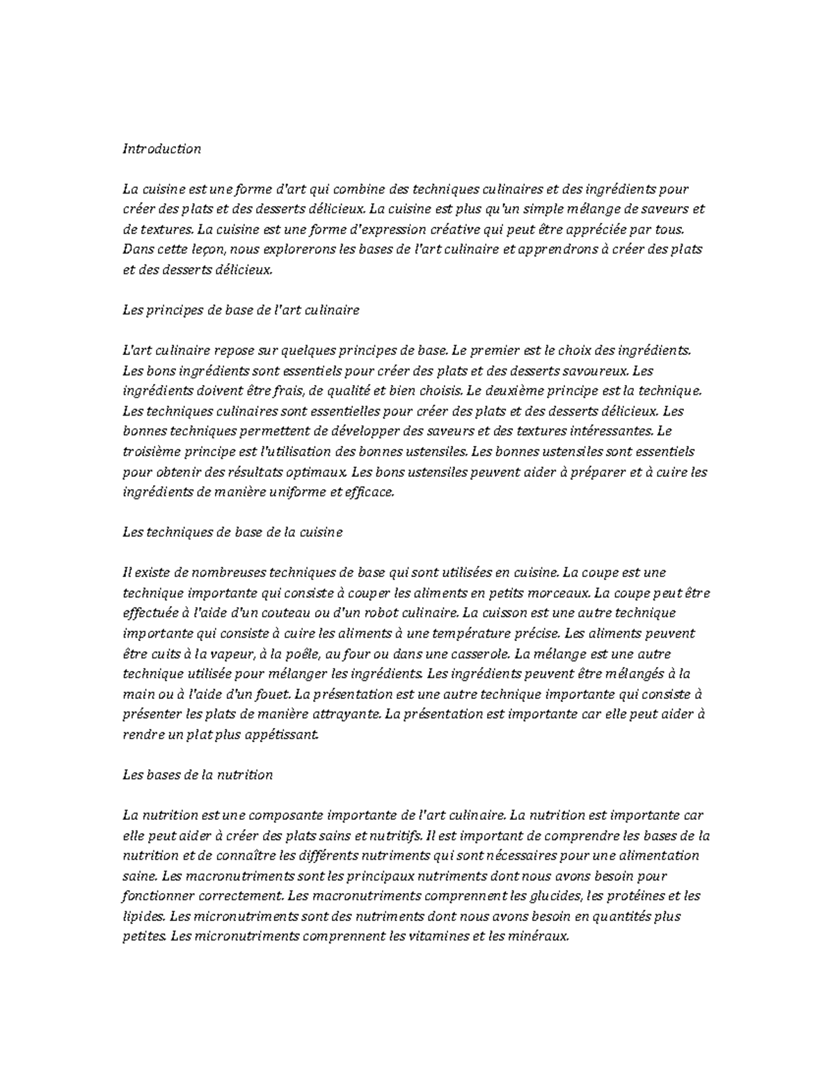 Culinary Arts Study Notes - Introduction La cuisine est une forme d'art ...