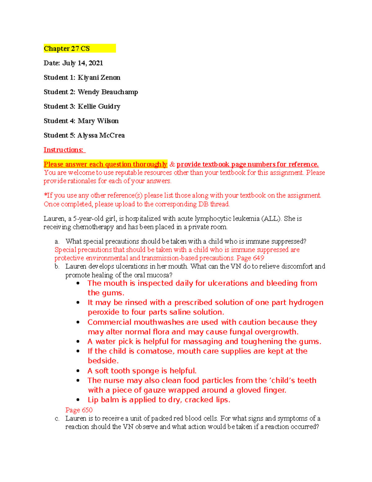 Ch 27 and 28a Case Studies - Chapter 27 CS Date: July 14, 2021 Student ...