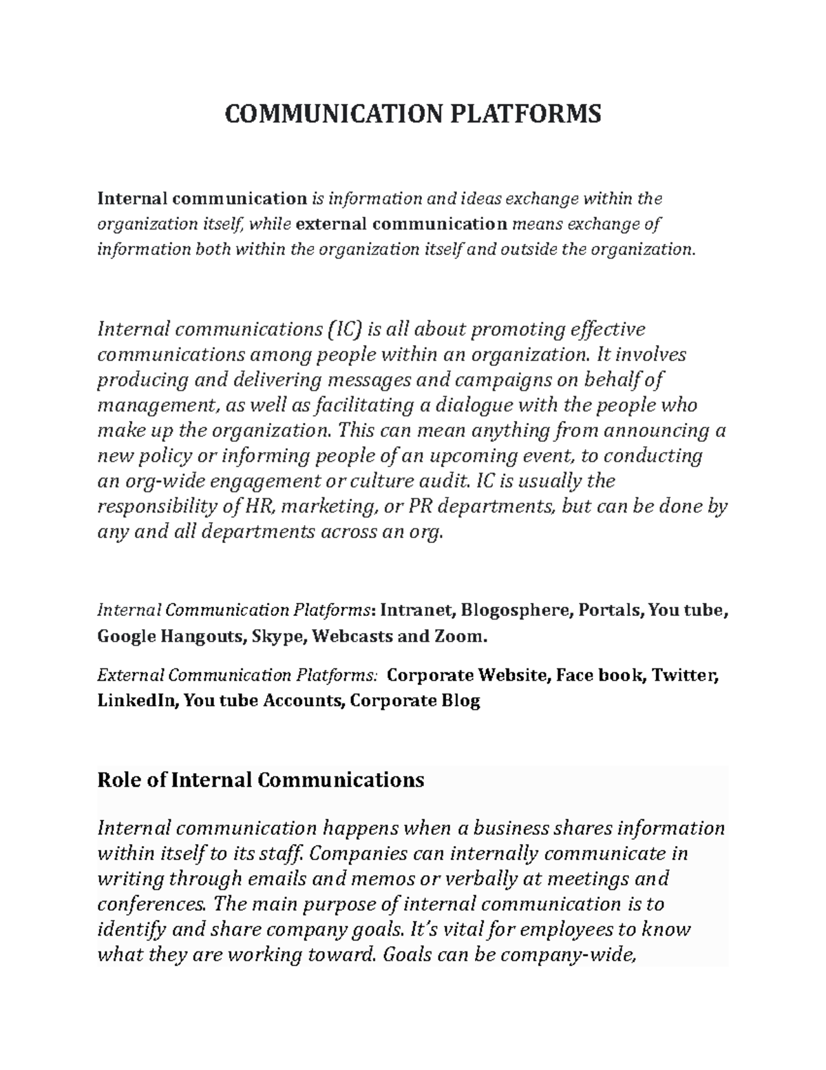 Communication Platform's and any other - COMMUNICATION PLATFORMS ...