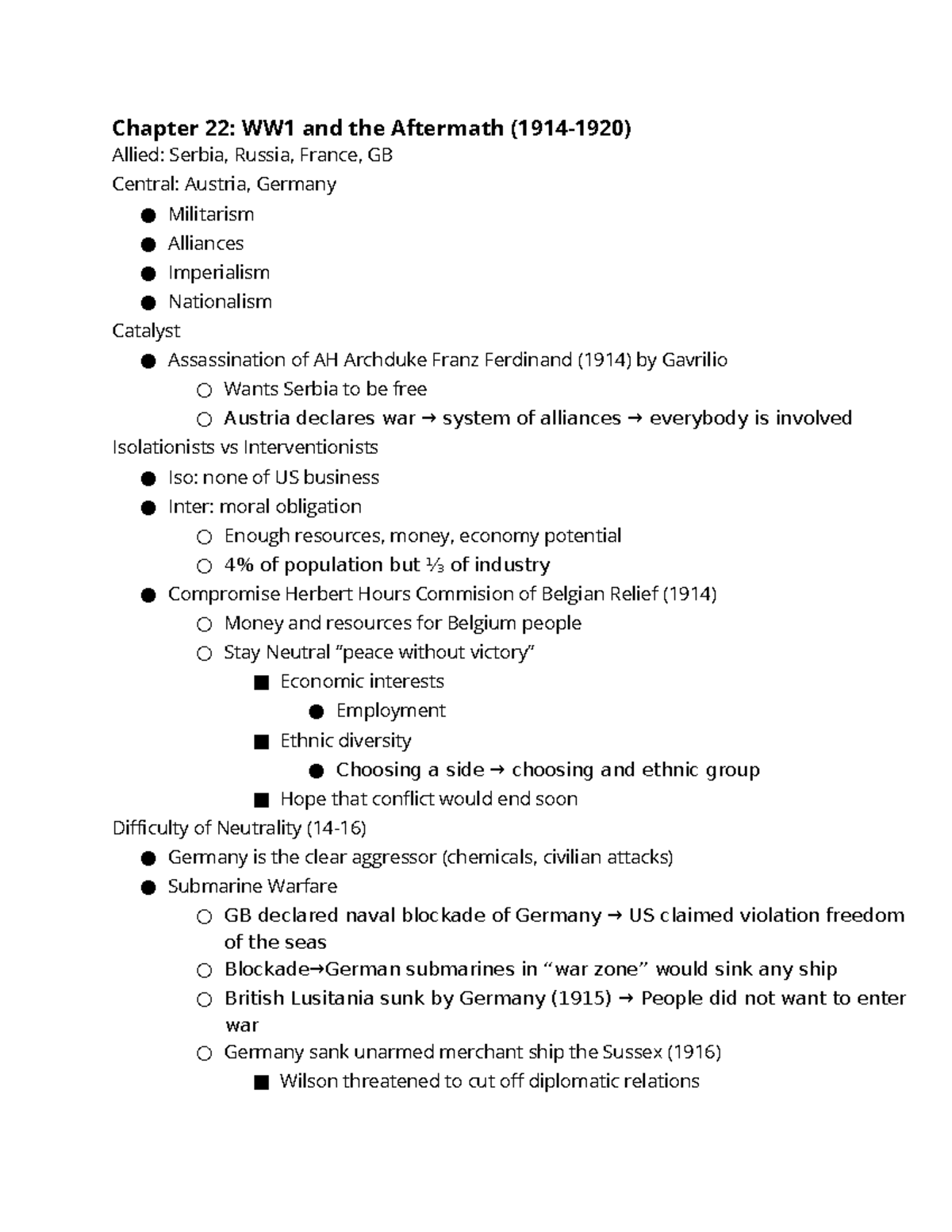 Chapter 22 WW1 and the Aftermath (1914-1920) - Chapter 22: WW1 and the ...