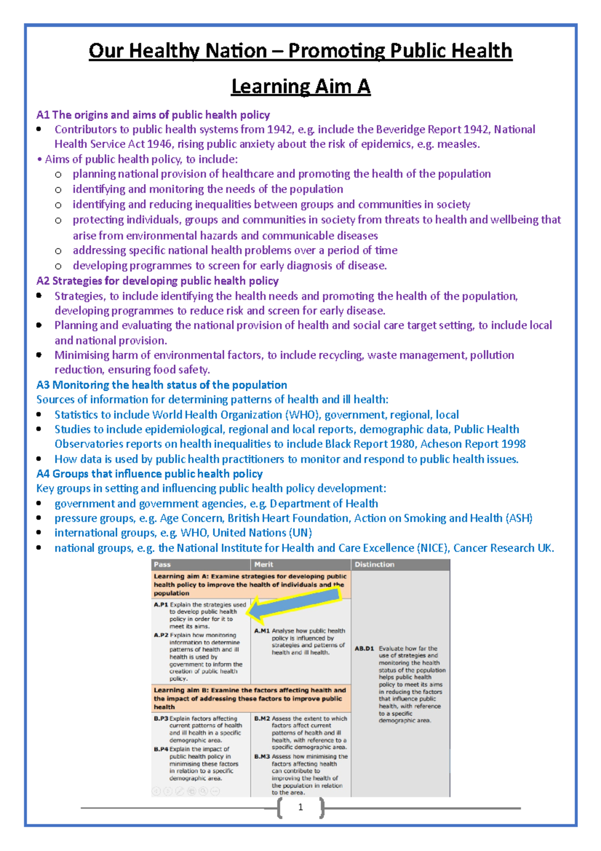 Unit 8 P1 M1 Worksheet - yyyy - Our Healthy Nation – Promoting Public ...