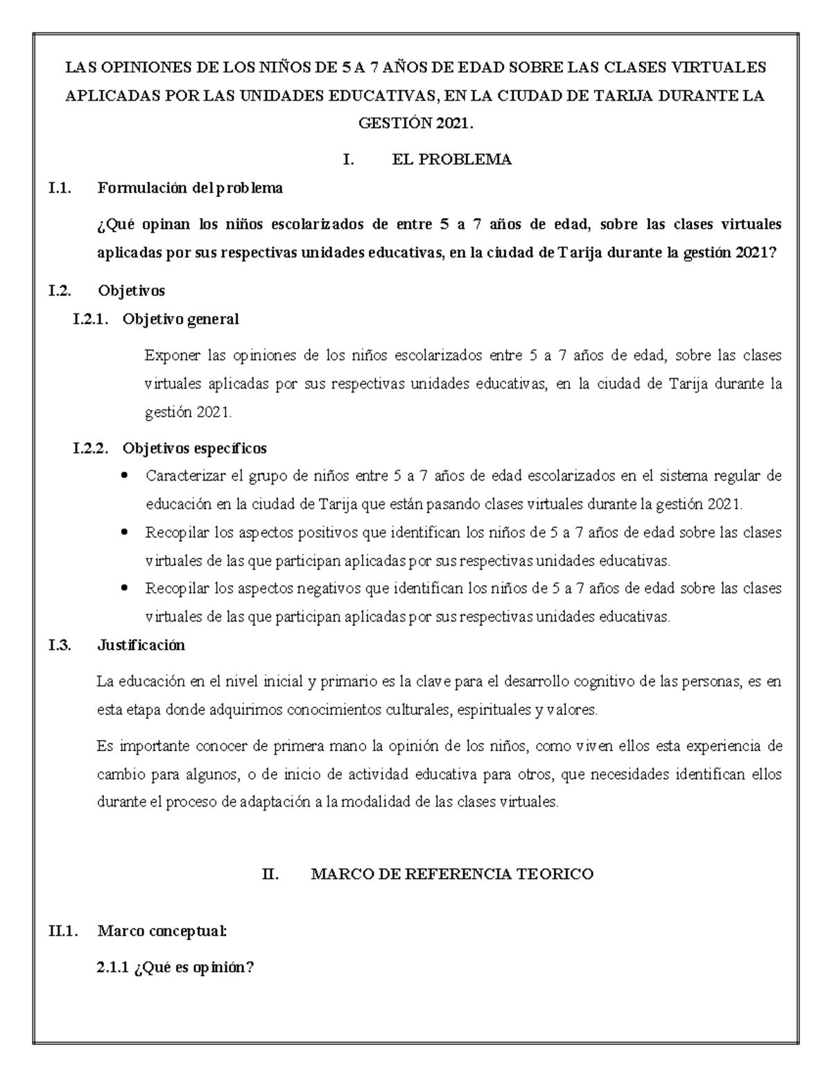 Proyecto Final - sfsfsf - LAS OPINIONES DE LOS NIÑOS DE 5 A 7 AÑOS DE ...