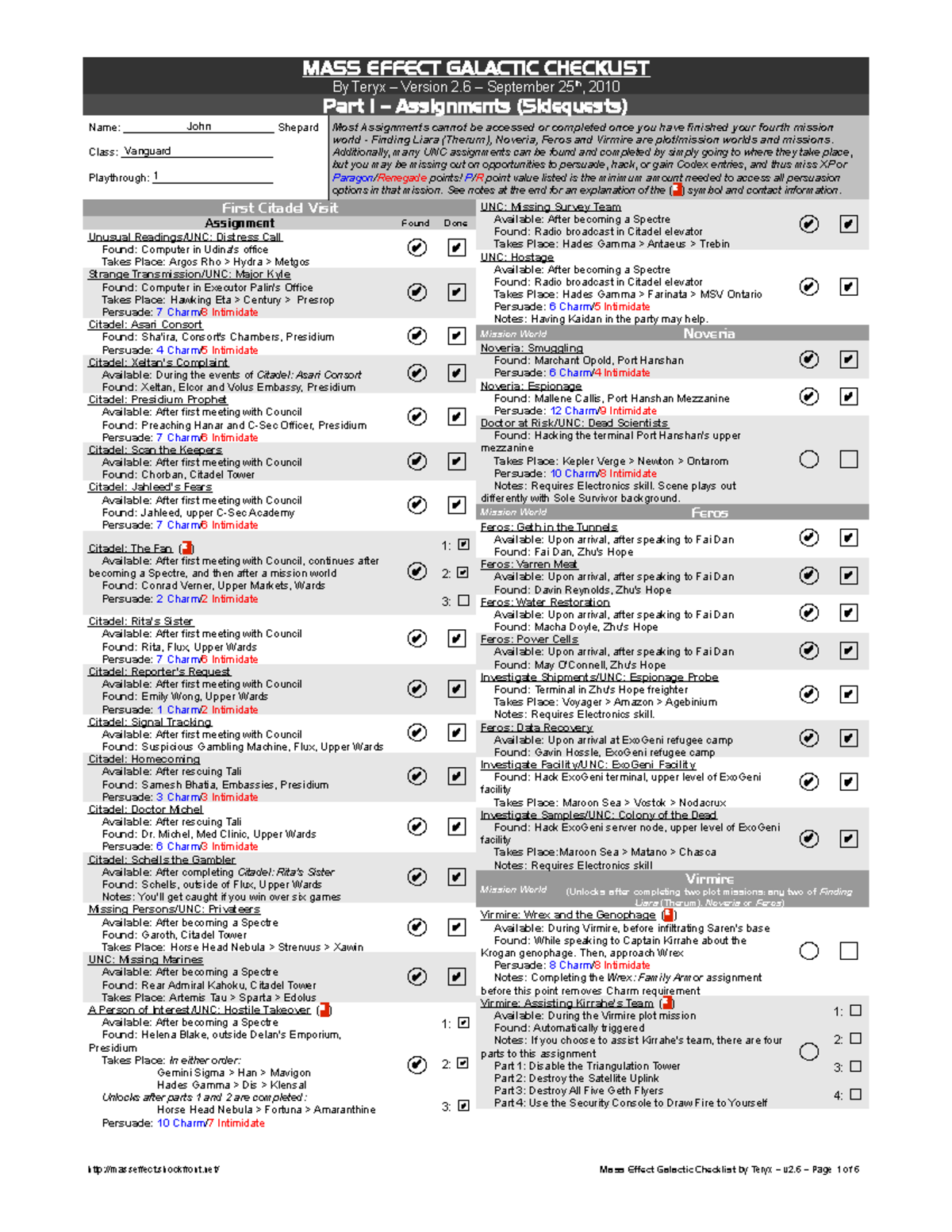 ME1 Checklist supreme awesomeness imbued academic paper - MASS EFFECT ...