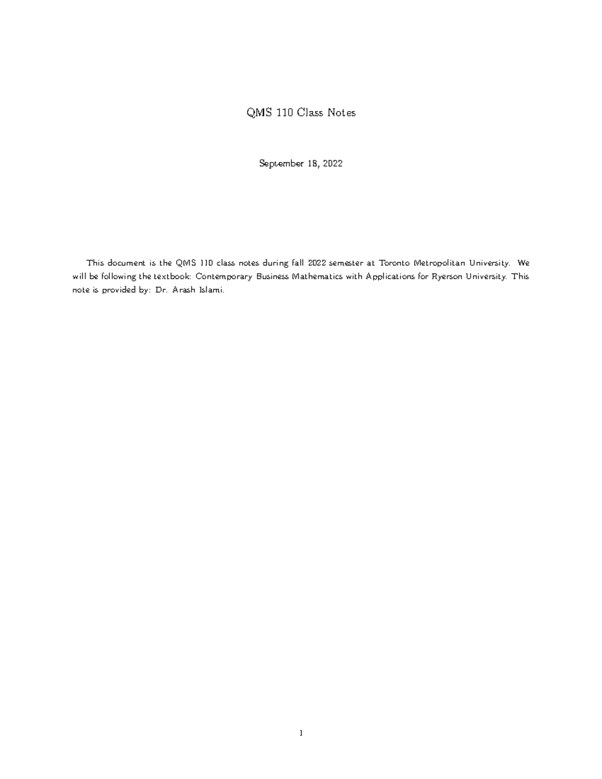 Class 3 notes without solution - QMS 110 Class Notes September 18, 2022 ...