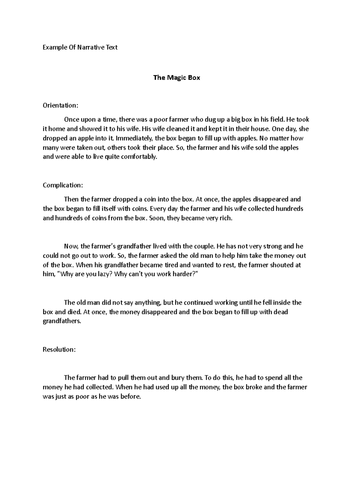 Narrative Text - hi ga tau si - Example Of Narrative Text The Magic Box ...