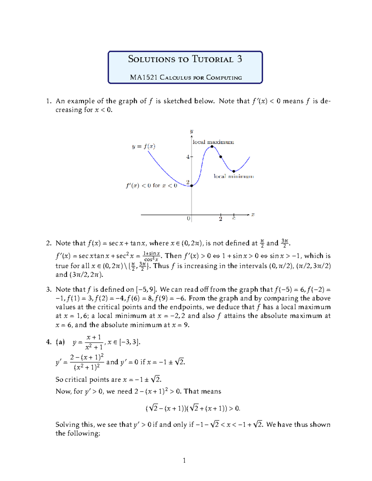 MA1521 Tutorial 3 - Solutions to Tutorial 3 MA1521 Calculus for Computing 1. An example of the ...