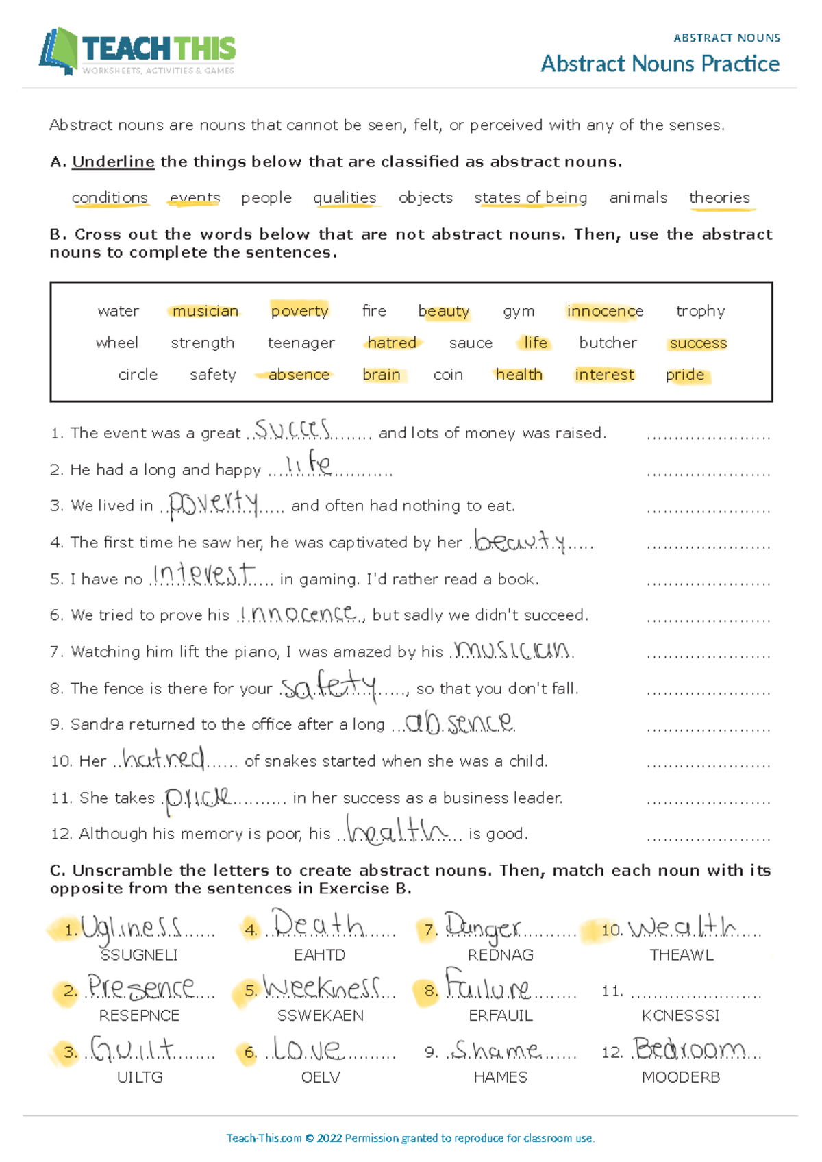 Abstract Nouns Practice-páginas-eliminadas - ABSTRACT NOUNS Abstract ...