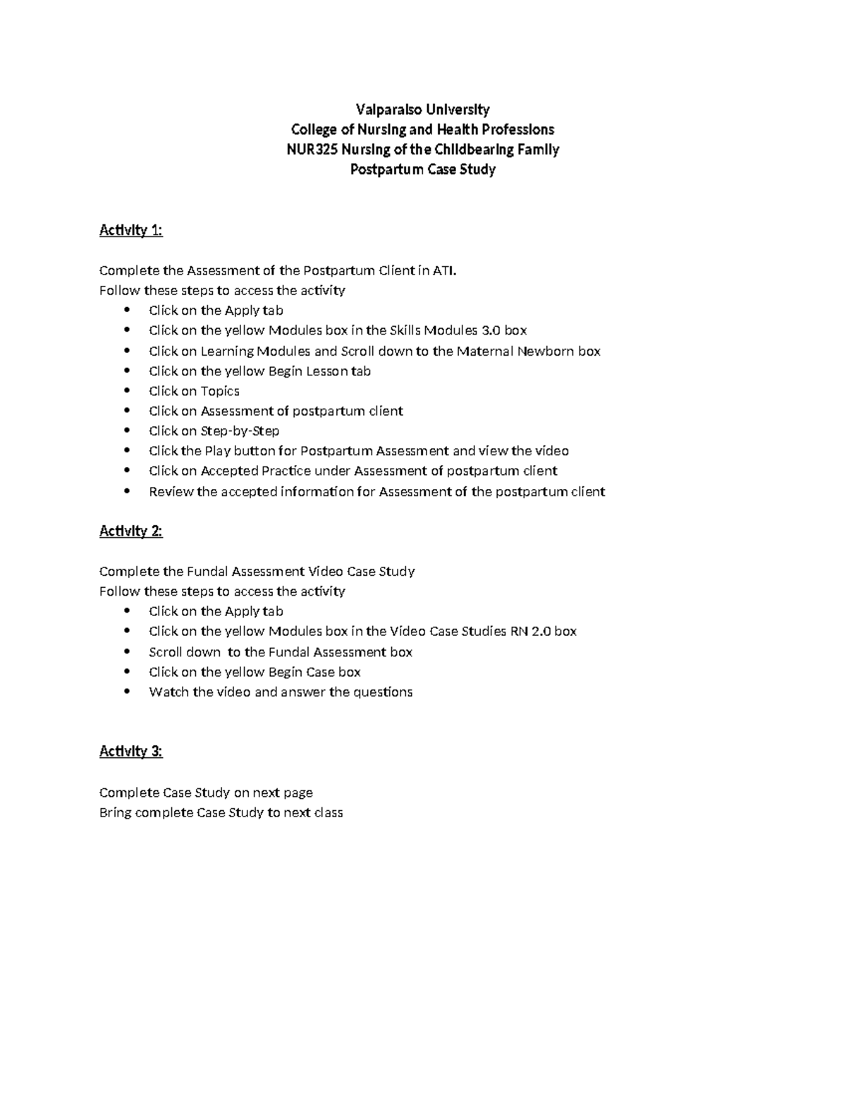 Postpartum Case Study copy - Valparaiso University College of Nursing ...