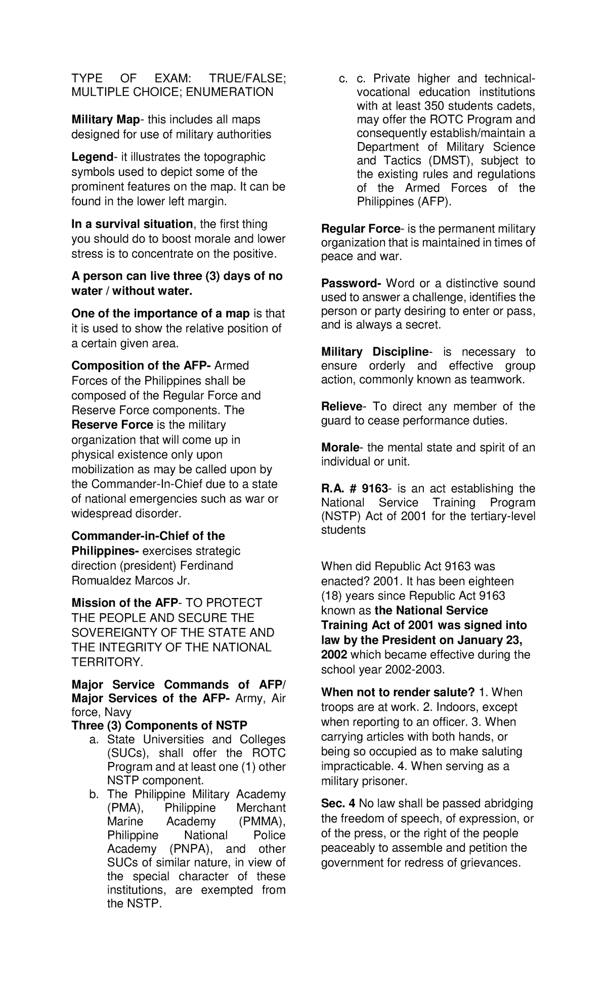 Rotc-reviewer - This is a reviewer for rotc to prepared you for the ...