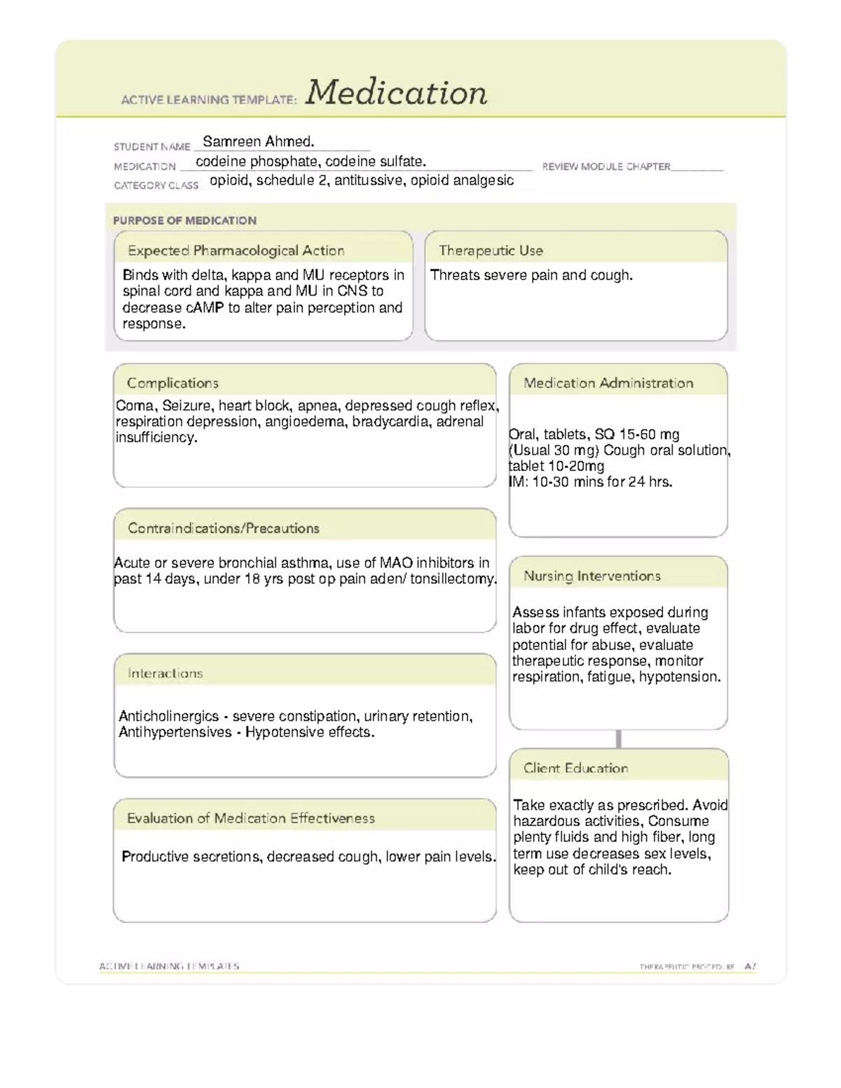 Template- Codeine - NURS 3110 - Studocu