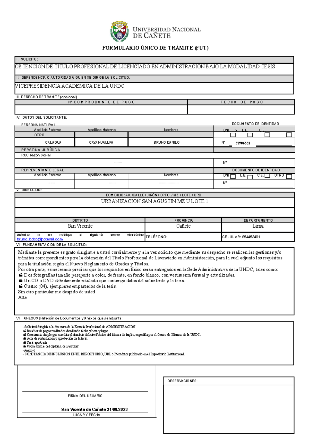 1.2 FUT- Solicito Titulo Profesional DE Contador Publico - FORMULARIO ÚNICO DE TRÁMITE (FUT) I ...