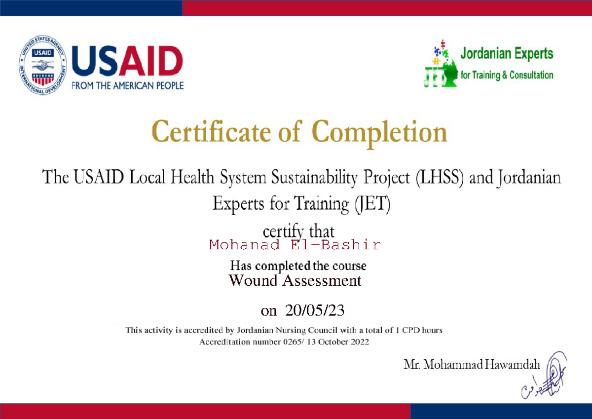 Wound assessment mhnd E - STATES DINTER USAID AGENCY USAID Jordanian ...
