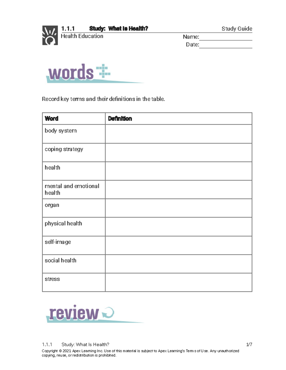 1.1.1 Study - What Is Health (Study guide) - Study: What Is Health? 1 ...