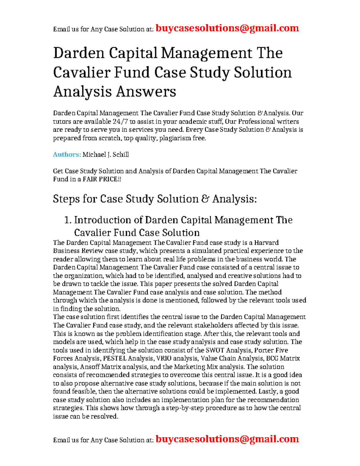 Case Solution Darden Capital Management The Cavalier Fund - Darden Capital Management The ...
