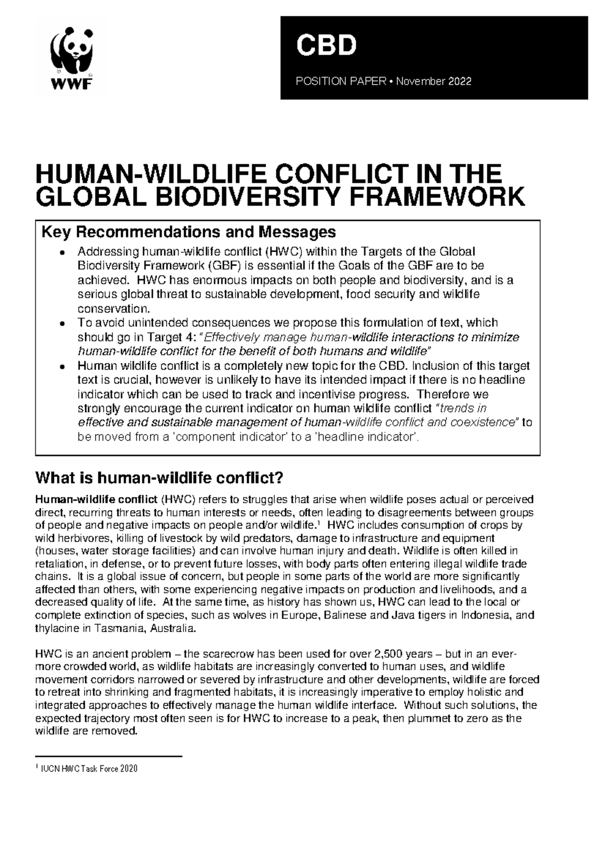 Wwf position paper human wildlife conflict in the cbd nov22 - HUMAN ...