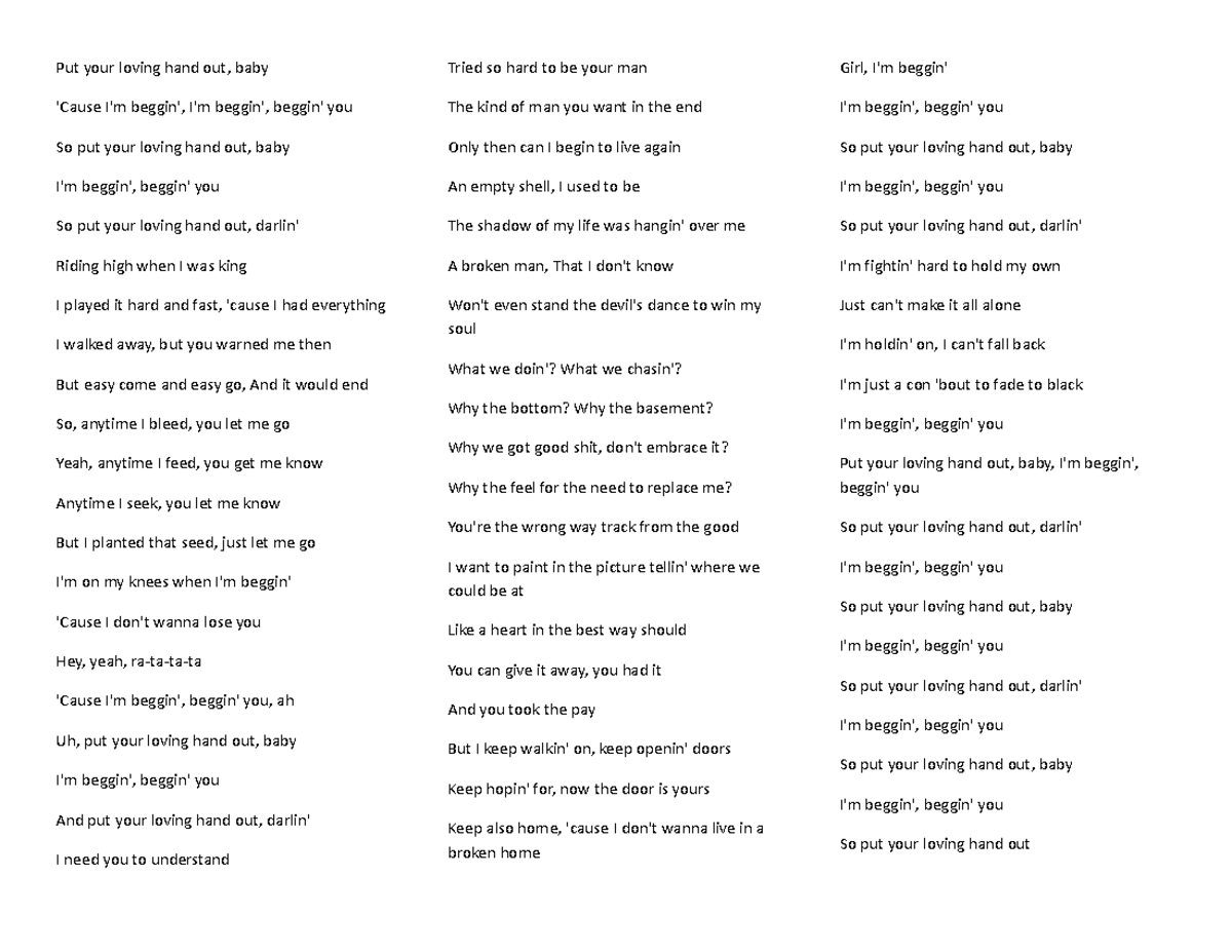 maneskin-BEGGIN - Put your loving hand out, baby 'Cause I'm beggin', I ...