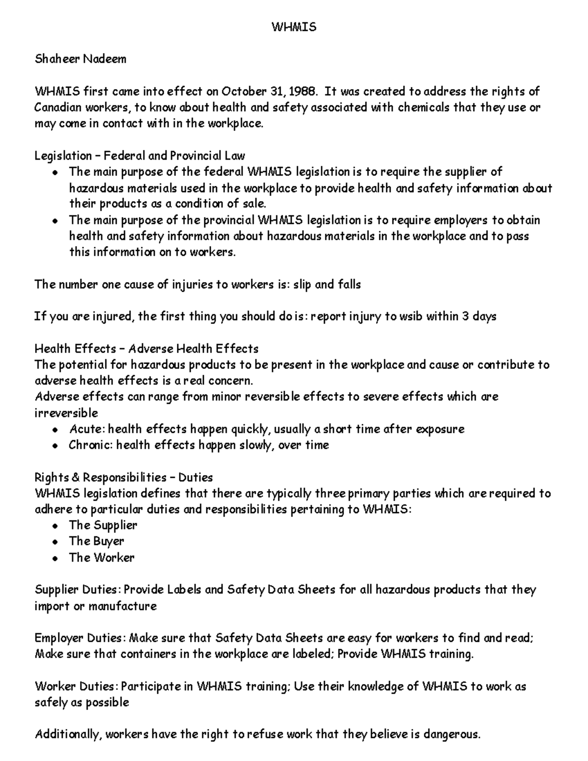 Whmis (student worksheet) - Studocu