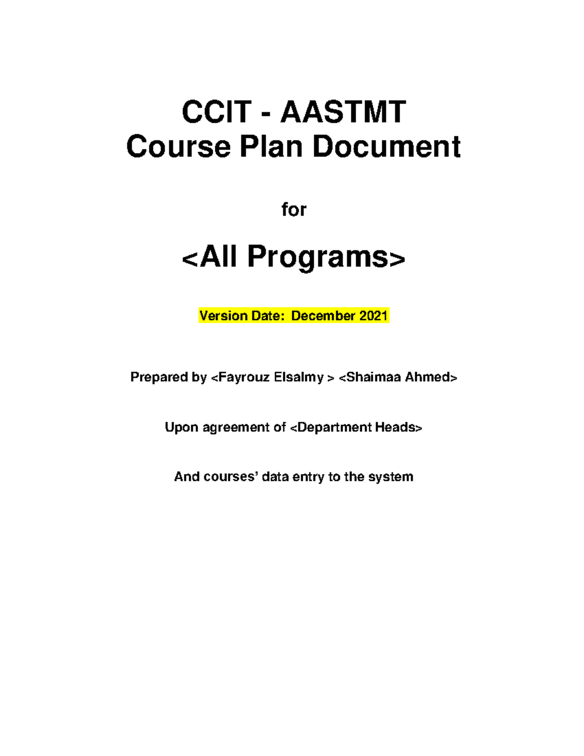 Course plans for All Programs dec 2021 - CCIT - AASTMT Course Plan Document for - Studocu