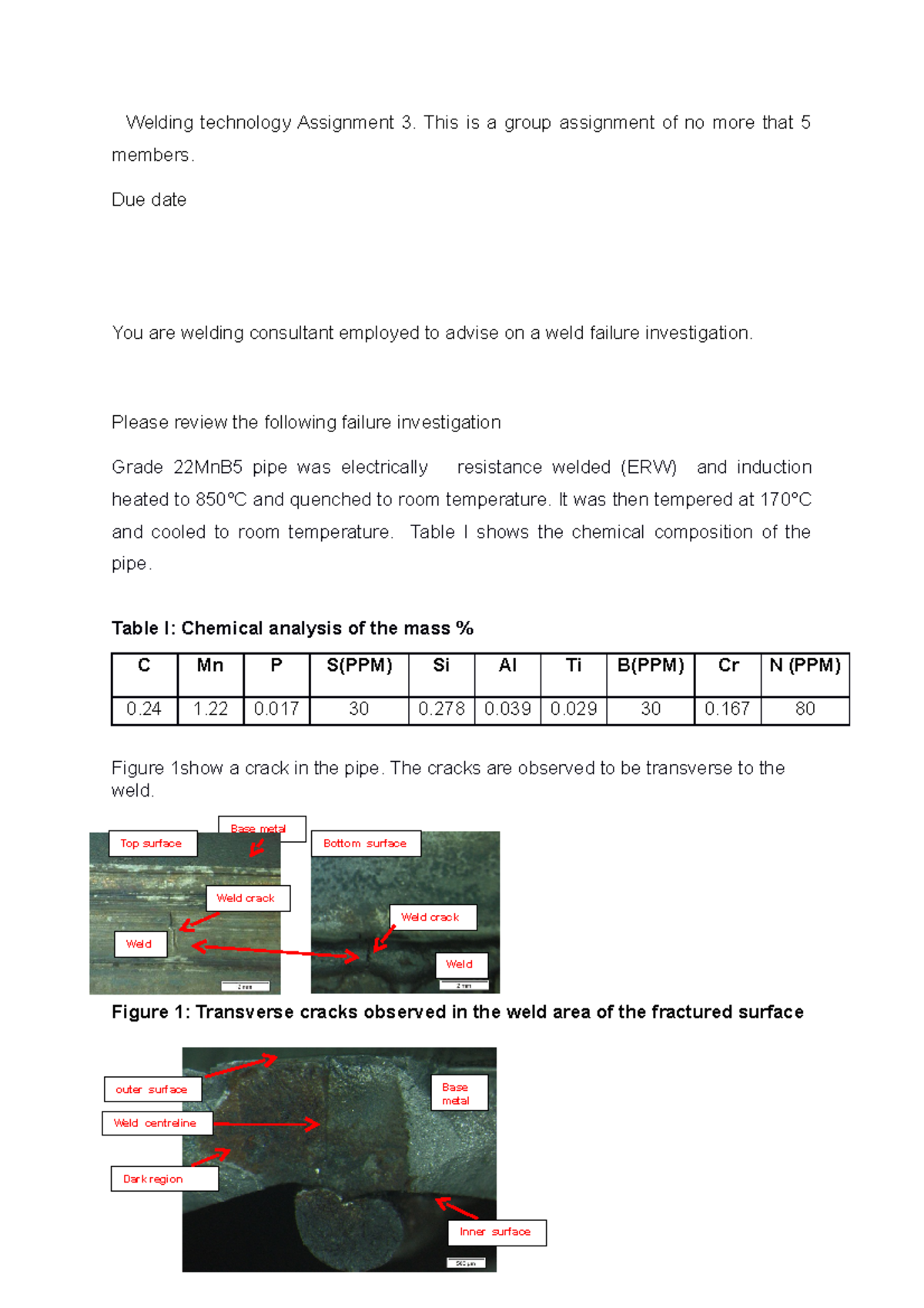 Failure analysis assignment 3 -2023 -1 - Welding technology Assignment 3. This is a group ...