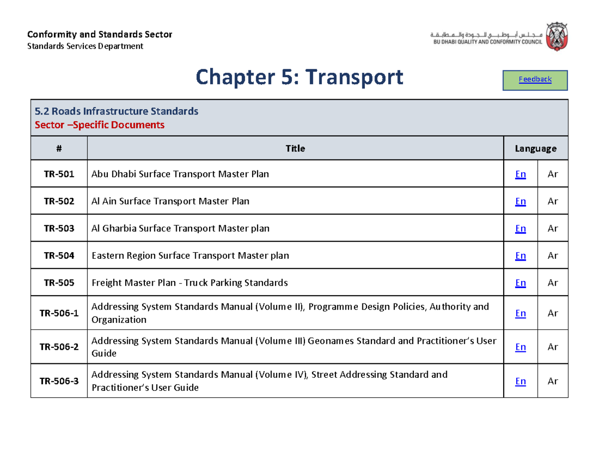 Chapter 5 Transport - Standards Services Department Chapter 5 ...