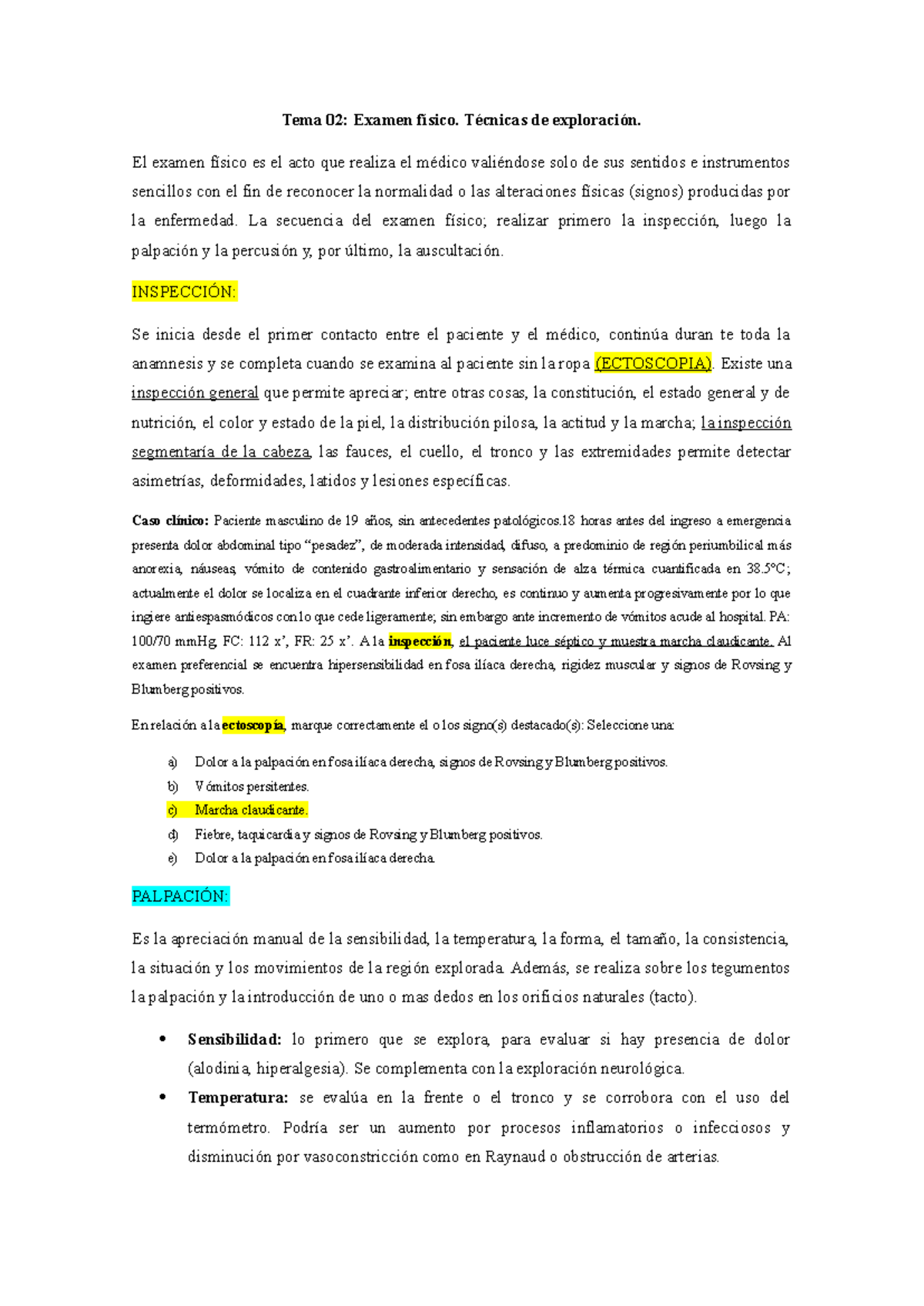 Signos y sintomas frecuentes en semiologia - Tema 02: Examen físico ...