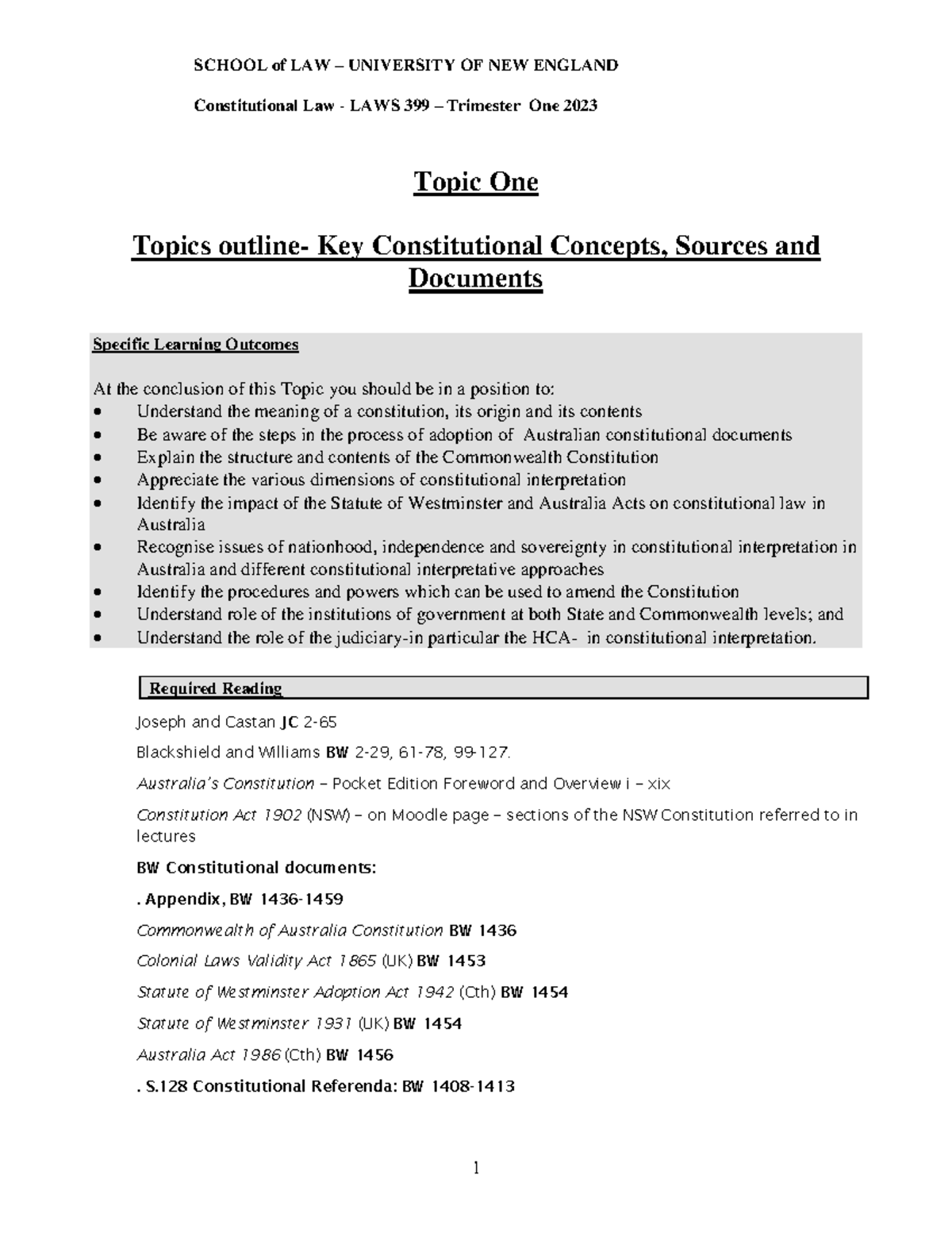 Topic One: Key Constitutional Concepts, Sources and Documents ...