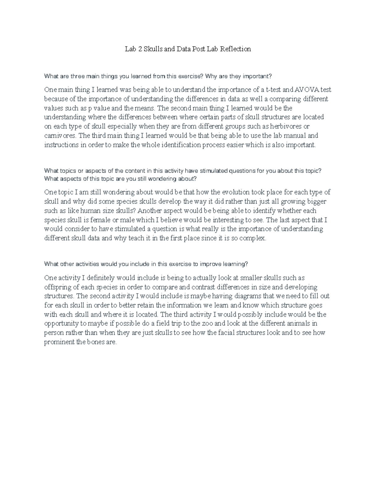 Skull Post Lab Madeeha Yusuf - Lab 2 Skulls and Data Post Lab ...