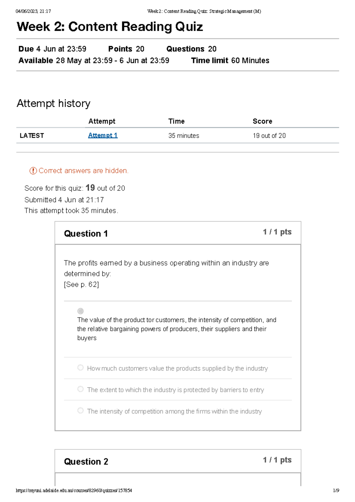 Week 2 Content Reading Quiz - Week 2: Content Reading Quiz Due 4 Jun at ...