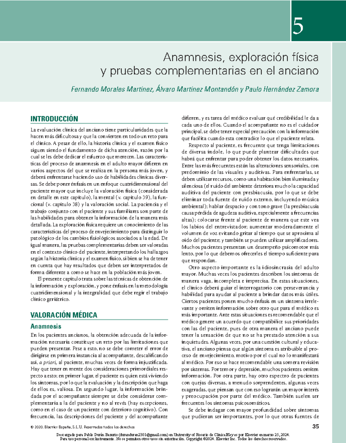 Anamnesis, examen físico y pruebas complementarias - © 2020. Elsevier ...